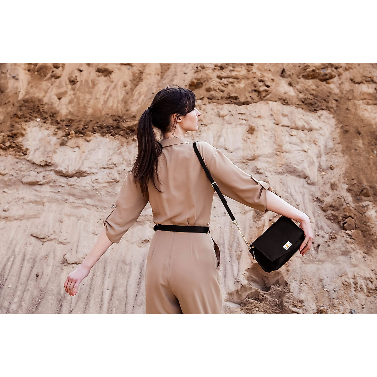 Time Resistance Leather Crossbody Bag for Women - Full Grain Leather Shoulder Bag - Stylish Messenger Bag Purse (Black)