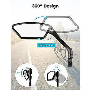 MAGICYCLE 2023 New 360 degree retractable Bike Mirrors 1 Pair Handlebar Rear View Mirror E-Bike Mirrors Adjustable Rotatable Safe Wide Angle HD Glass Bicycle Mirrors for Handlebars