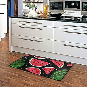Kitchen Rug Mats 39 X 20 Inch Watermelon Black Soft Doormat Bath Rugs Runner Non-Slip for Home Decor