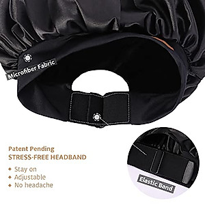 Hat Hut Satin Bonnet Silk Bonnet Sleep Cap for Women Hair Bonnet for Curly Natural Hair Sleeping Adjustable Wide Band Double Layer (Black)