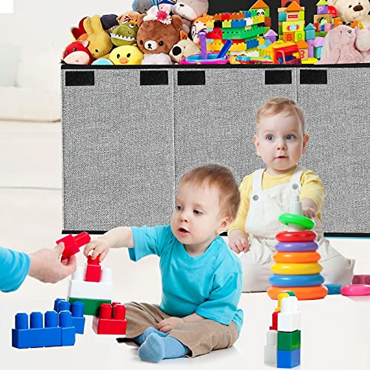 JAYSDAYLY Toy Box Extra Large,Collapsible Toy Chest Storage Organizer with Removable Lids,Toy Boxes Baskets for Kids Adjustable Space with Dividers,35.8 * 16 * 12.6 inches