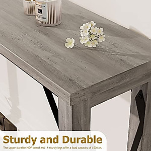IDEALHOUSE Sofa Tables Narrow Long, Extra Long Console Table with Outlets, 73.2" Behind Couch Table, Grey Farmhouse Entryway Table for Living Room, Hallway, Foyer