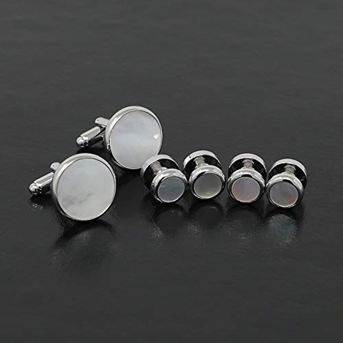 MENDEPOT Classic Formal Wear Shirt Cufflinks And Studs Set With Box Wedding Groom Tuxedo Studs Set Gift (Mother Of Pearl)