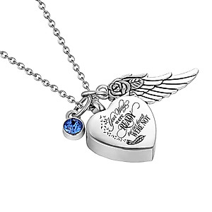 weikui God has You in his arms with Angel Wing Charm Cremation Ashes Jewelry Keepsake Memorial Urn Necklace with Birthstone Crystal (Little bird + Your +Angel Wing&12 Pcs Birthstone)