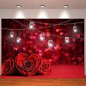 MAQTT 7 x 5 FT Red Love Heart Rose Bokeh Glitter Photo Backdrop Valentine's Day Mother's Day Wedding Bride Shower Party Photography Background Girl Birthday Decoration Supplies