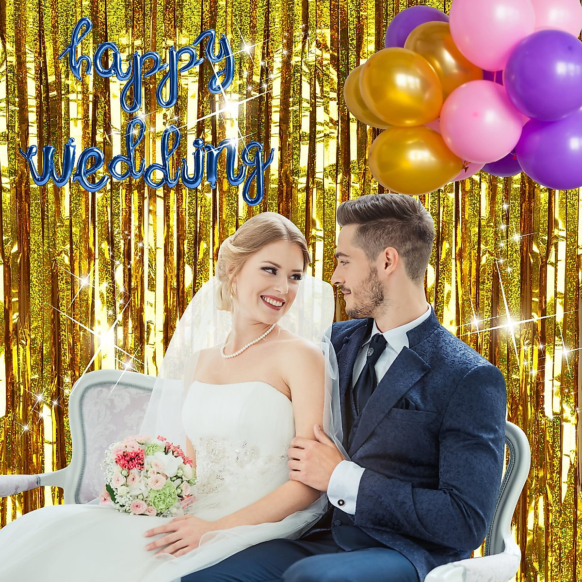 Dorbetar Party Decorations(2 Pack 3.3x8.2 Feet), Irthday Decorations Backdrop, Foil Fringe Curtains Streamers Party Decorations, Tinsel Curtain Fringe Backdrop (Gold)