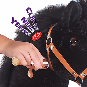 Pony Cycle Kids Riding Toys Horse Ride-on Pony Rider (with Brake/ 36" Height/Size 4 for Age 4-8) Riding Walking Horse Toy Plush Giddyup Boys & Girls for Indoor & Outdoor Rocking Animal Brown Ux426