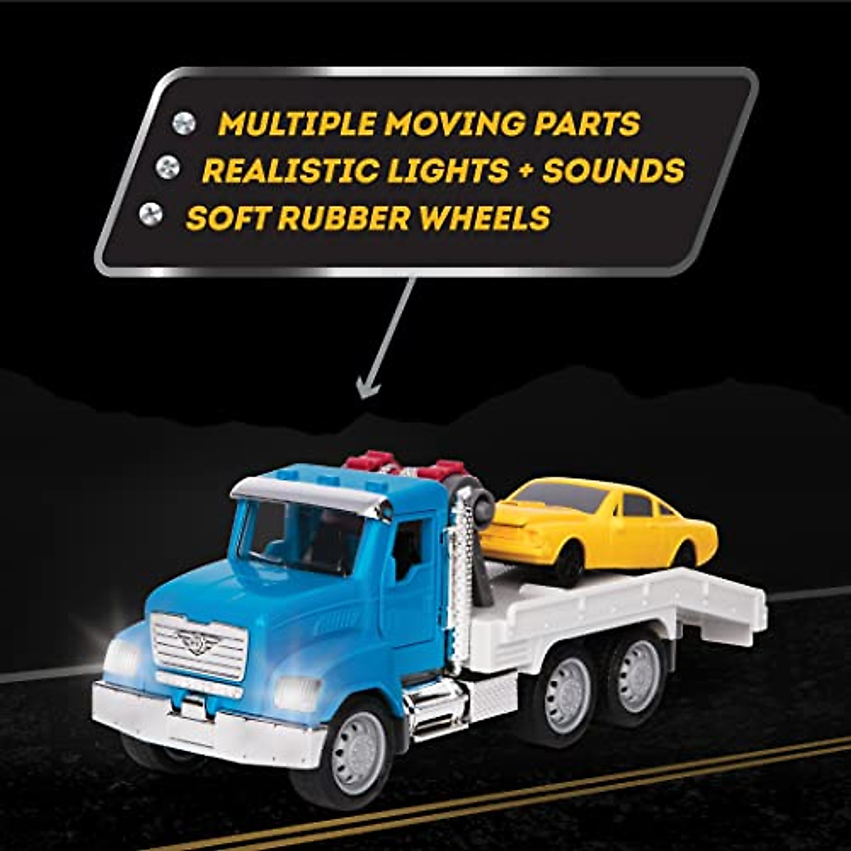 Driven by Battat – Toy Tow Truck For Kids – City Vehicle Toy – Lights & Sounds – Movable Parts – 3 Years + – Micro Tow Truck