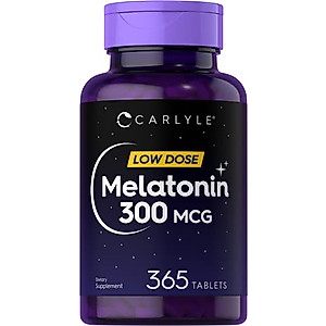 Carlyle Melatonin 300 mcg | 365 Tablets | Low Dose | Vegetarian, Non-GMO, Gluten Free