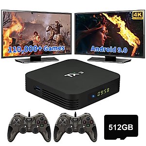 Retro Game Console 512G, Emulator Console Compatible with 76 Emulators, 4K Video Game Console with Dual System, Portable Game Console with 2 Controller, Support 4 Game Palyer, Gift for Friends
