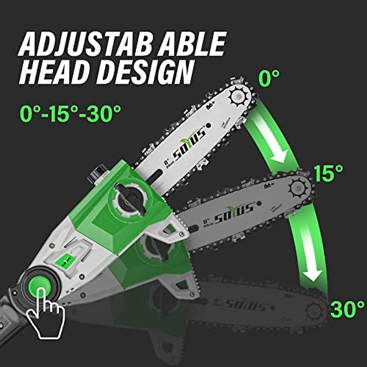 SOYUS Cordless Pole Saw, Telescoping Electric Pole Chain Saw Auto Oiling, 2.0Ah Battery,Multi-Angle Pole Chainsaw for Branch Cutting & Tree Trimming