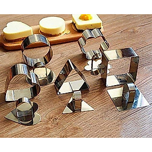 Defemim Stainless Steel 3D Cake Molds with Pusher Lifter Cooking Rings Set of 4,Baking Dish Bakeware Tools Cupcake Mold Mousse Ring Cheese Tools Salad Cake Dessert Mould(4 Different Shapes)