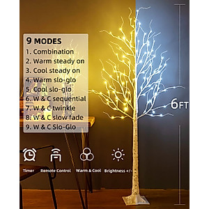 ZHOUDUIDUI Lighted Birch Tree, 6ft 96LED Birch Tree Lights,Artificial Twig Tree Light 9Modes Timer for Indoor Outdoor Christmas Halloween Easter Tree Home Party Wedding Decor,Warm & Cool White