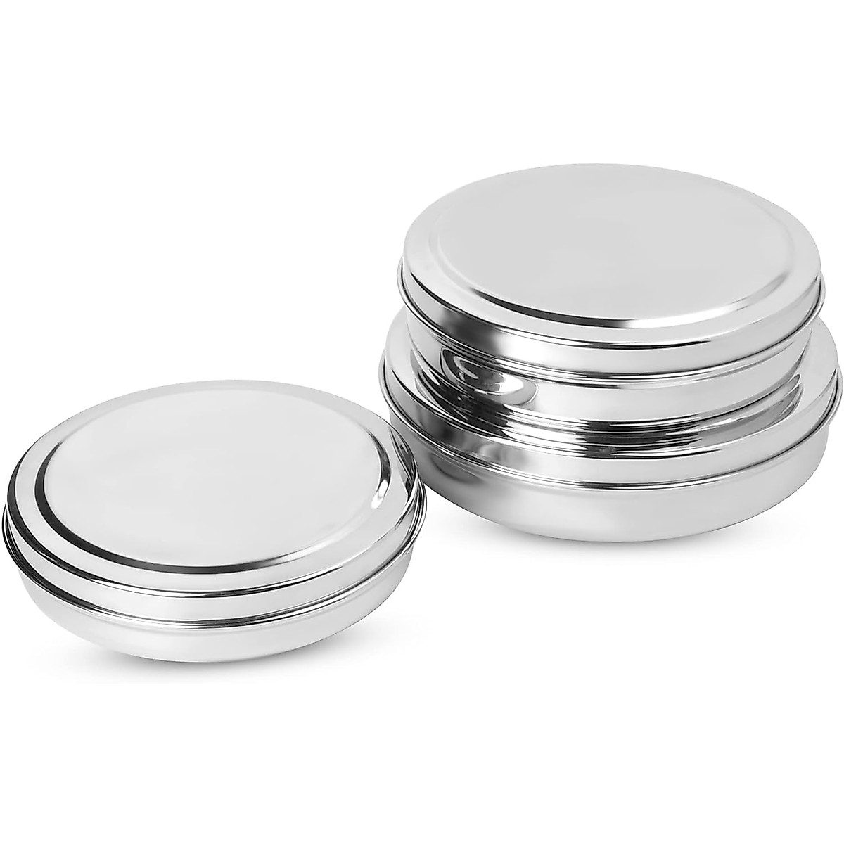 KSJONE Stainless Steel Chocolate Flat Slim and Sleek Canisters/Puri Dabba/Storage Containers Set of 3 Pcs Big Set (11 Oz, 14 Oz, 17 Oz)
