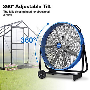 KEN BROWN 24 Inch High Velocity Floor Drum Fan Shop Fans Heavy Duty Blue, 9500 CFM 8 Blades, 3 Speeds, 360 Degree Tilt, Ideal For Industrial Fan, Commercial Fan, Shop Fan, Gym Fan, Garage Fan