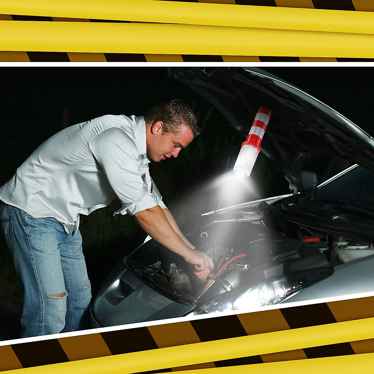 6 Pcs LED Road Flares Emergency Warning Light Bright Red Highway Beacon Safety Strobe Light Roadside Flares Lights with Magnetic Bases and Detachable Stands for Car Truck Vehicles (Batteries Excluded)