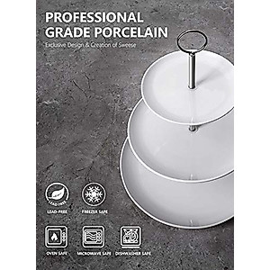 Sweese 735.101 3 Tier Cupcake Stand- White Porcelain Cake Stand- Dessert Stand, Tiered Serving Trays for Parties