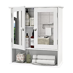 TaoHFE Medicine Cabinet,Medicine Cabinets for Bathroom with Mirror 2 Doors 3 Open Shelf,Bathroom Cabinet Wall Mounted Wooden Bathroom Storage Cabinet Over Toilet Bathroom Cabinet Laundry Room Kitchen