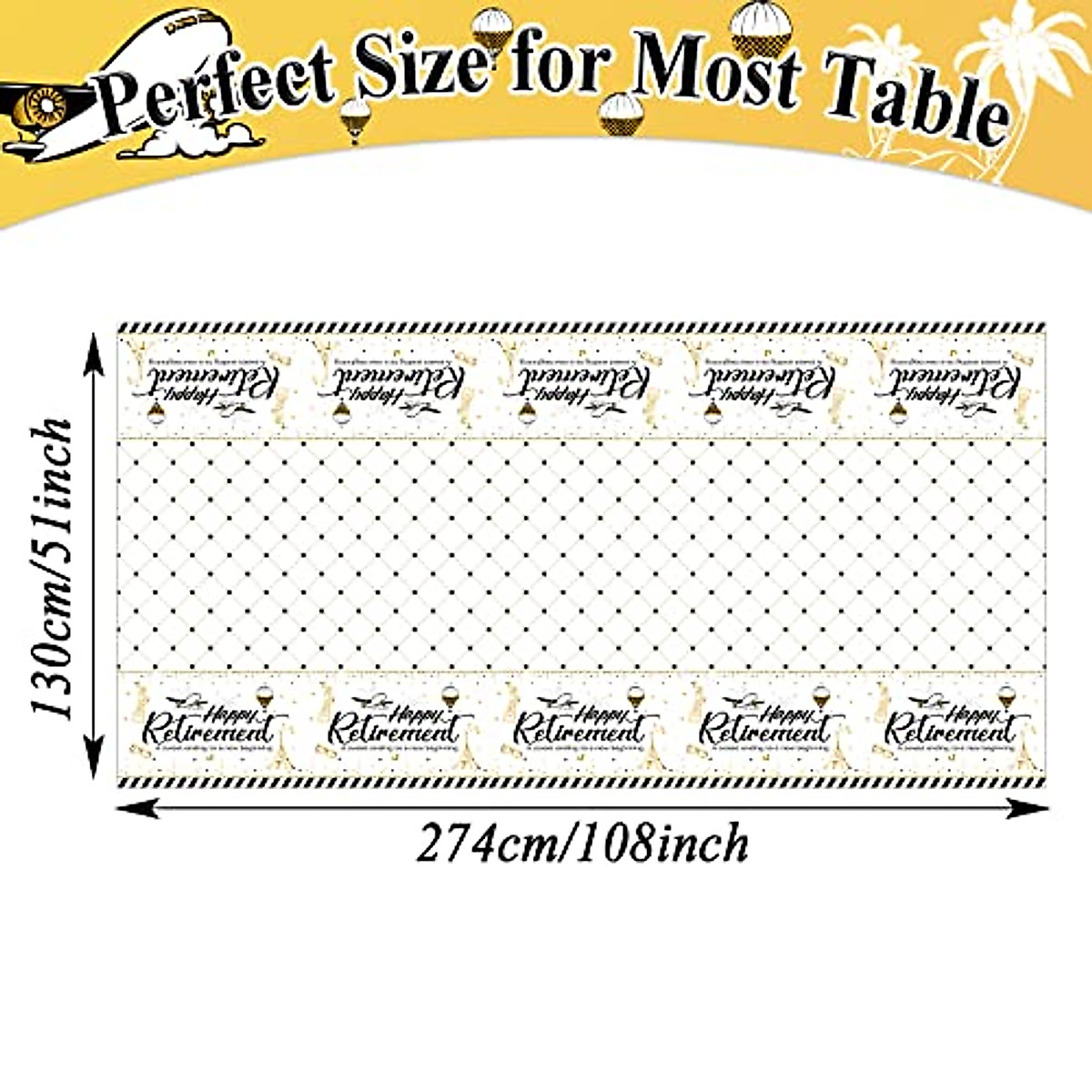 gisgfim Retirement Party Decorations Set of 3 White and Gold Happy Retirement Tablecloth for Retirement Party Supplies Table Cover Table Decorations