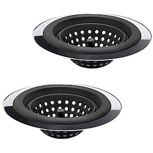 MW-NIHOLA 2PCS Sink Strainers,Flexible Silicone and Stainless Steel Kitchen Sink Drainer Baskets，Large Wide Rim 4.5 inch Diameter,Rust Free,Prevent Food Residues from Clogging