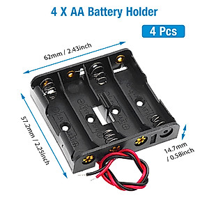 QTEATAK 4 Pack 4 x AA Thicken Battery Holder with I Type Wired Battery Clip Standard Snap Connector