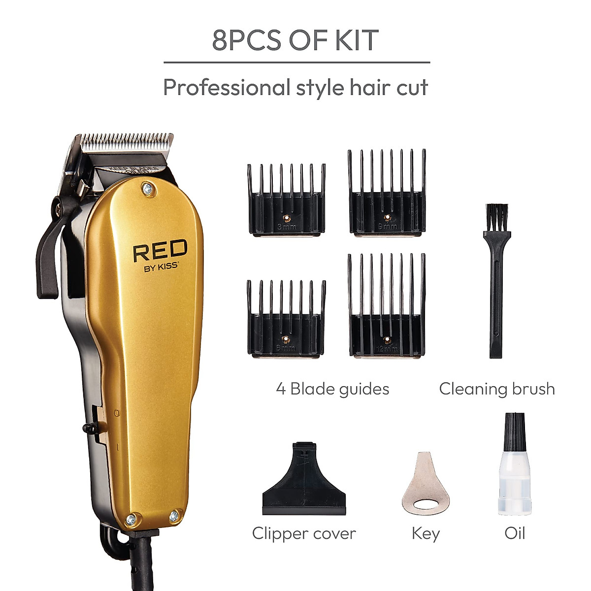 Red by Kiss Hair Clippers, Hair Trimmer for Professional Haircut, Grooming Kit for Men Ultra Clean-Cut Clipper 8PCS Kit
