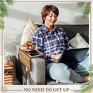 Maitys 2 Set Bamboo Wood Sofa Arm Tray TV Side Table for Couch Anti Slip Armrest Organizer Protector Drink Holder Drink Coaster Remote Caddy for Chair Birthday Housewarming Wedding Gifts