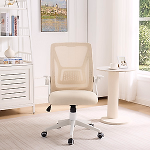 VECELO Mid-Back Swivel Ergonomic Office Chair with Adjustable Arms Mesh Lumbar Support for Computer Task Work, Beige