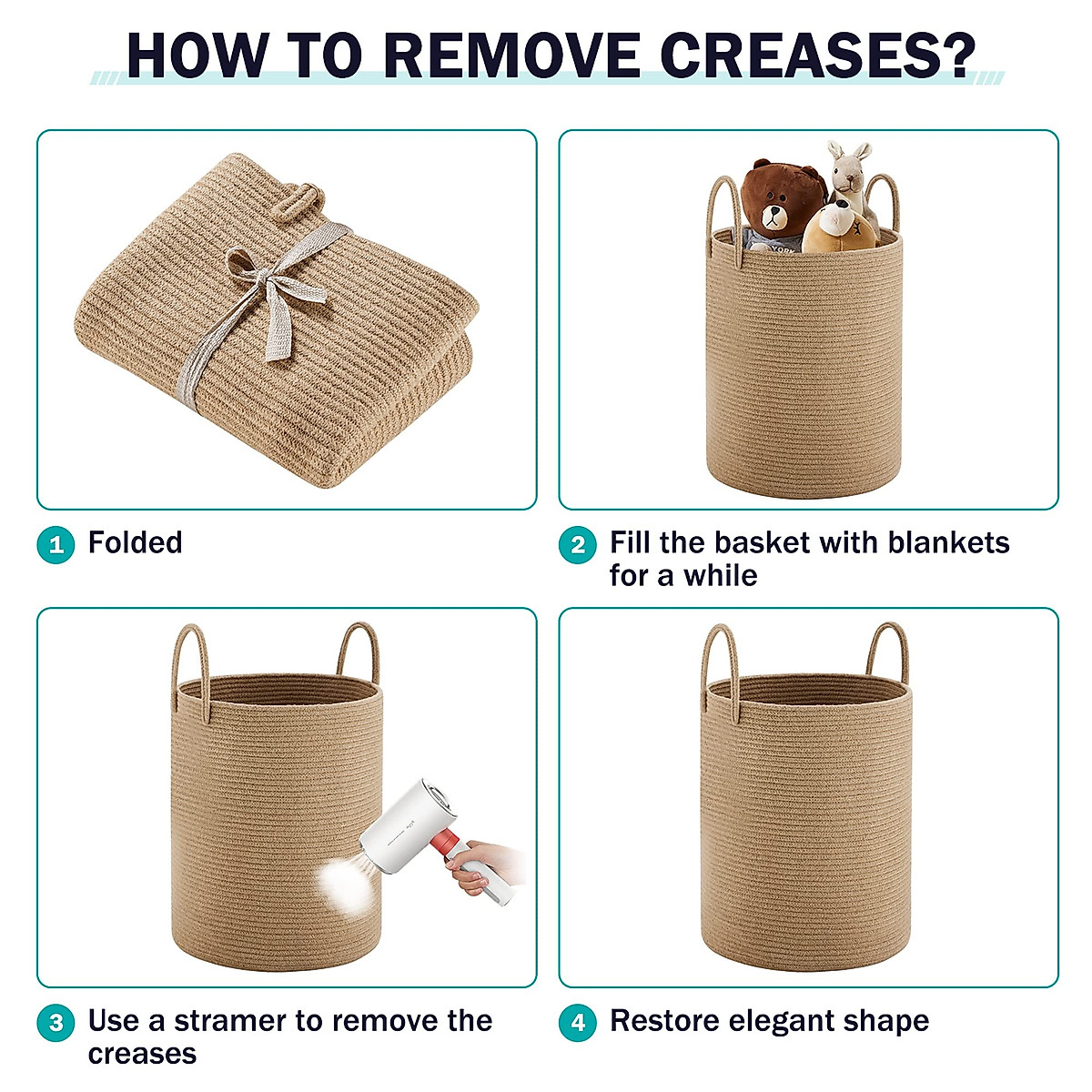 Jute Rope Woven Laundry Hamper Basket by YOUDENOVA, 58L Tall Laundry Basket, Baby Nursery Hamper for Blanket Storage, Clothes Hamper for Laundry in Bedroom-Large-Jute