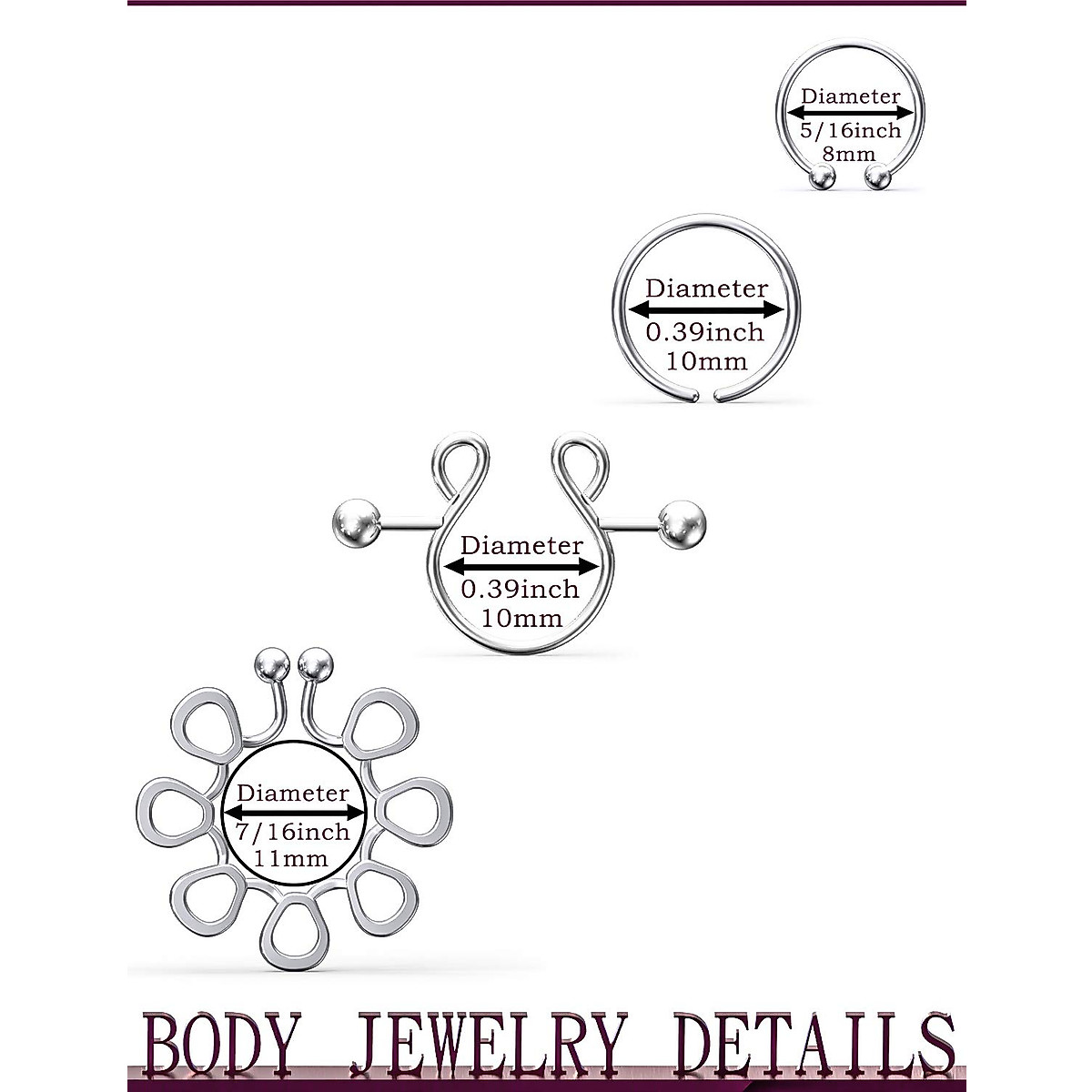 Jenxnjsjo Fake Nipple Rings, Fake Nipple Piercing, Faux Nipple Piercing, Nipple Rings Non Piercing, Non Piercing Nipple Rings, Fake Nipple Ring, Fake Nipple Piercings, Faux Nipple Rings for Women