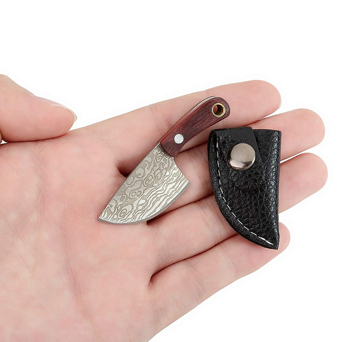 PUOSUO EDC Multi-Function Keyring Mini Pocket Knife Keychain Stainless Steel Necklace Knife-Damascus Pattern (A)