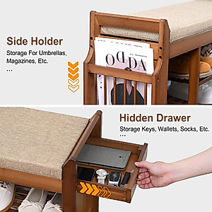 PETKABOO 2 Tier Shoe Bench, Bamboo Shoe Rack Bench, Shoe Storage Bench Organizer for Entryway Hallway Living Room