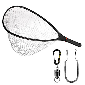 SF Fly Fishing Stealth Carbon Fiber Landing Net Soft Silicone Rubber Mesh Steelhead Catch and Release Net with Black Magnetic Net Release Combo Kit