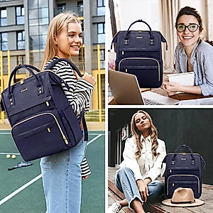 LOVEVOOK Vintage Leather Backpack for Women,17 inch Leather Laptop Backpack Women Teacher Nurse Work Travel Backpack Computer Laptop Bags,Professional Backpack Purse Tote Carry On Backpack,Indigo Ink