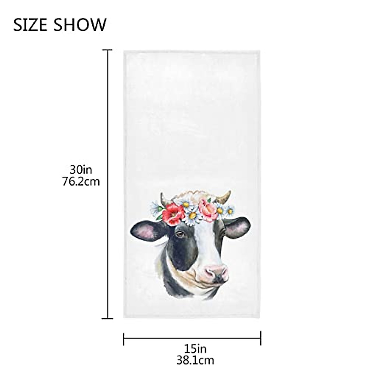 ZOEO Farmhouse Hand Towel Cow Flower Wreath Fingertip Face Towels Cotton Soft Absorbent Luxury Kitchen Dish Cloth Washcloths 30 x 15 Inch for Bathroom Guest Gym Hotel Spa Yoga Sport Home Decor