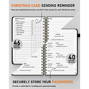 WEMATE Spiral Address Book with Alphabetical Tabs, Leather Password Book, Address Organizer Telephone Notebook Journal Keep Contact Safe Hardcover Large Print for Seniors Home Office 5.8″×8.2″, Black