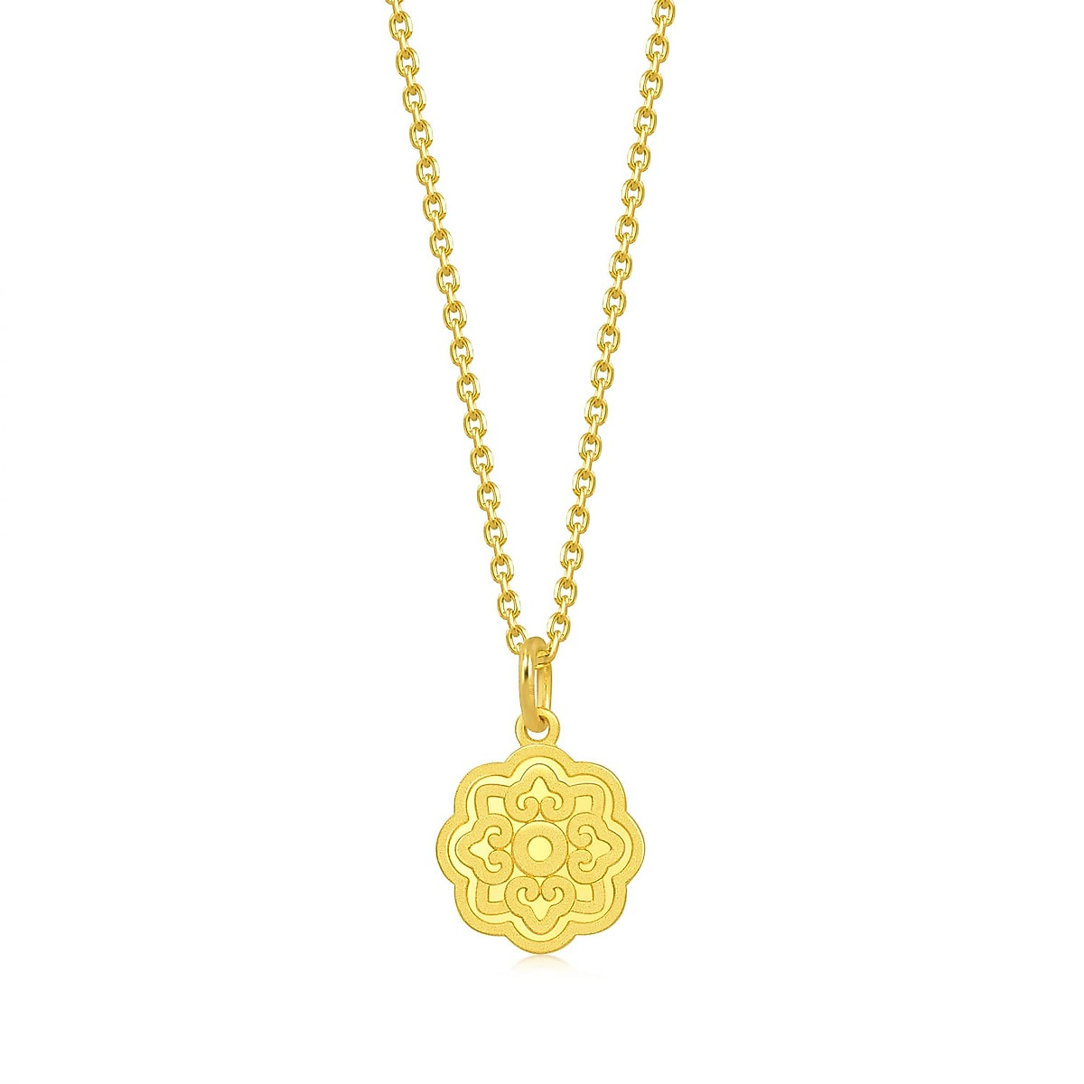 CHOW SANG SANG Cultural Blessings 999.9 24K Solid Gold Price-by-Weight 2.62g Gold Felicity with Peach Blossoms Pendant for Women 93780P | Not Include the Necklace