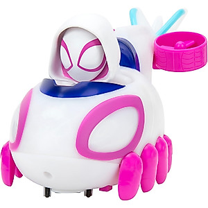 Marvel Spidey and His Amazing Friends - Ghost-Spider Glow N’ Go Copter Feature Vehicle, 8-Inch - Lights Show Effect, Sounds, Built-in Super Hero, Manual Propellers