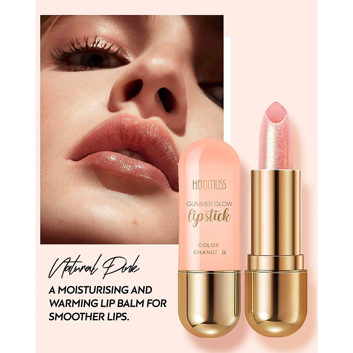 Glimmer Balm, Tinted Lip Balm Long Lasting PH Lipstick, Color Changing Lipstick Natural Chapstick, Glitter Pink Shade Lipstick (Unicorn)
