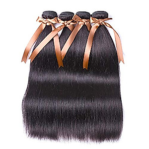 ALLRUN Brazilian Straight Human Hair 4 Bundles Unprocessed Virgin Hair Brazilian Straight Human Hair Weave Weft Human Hair Extensions Natural Black(22 24 26 28)