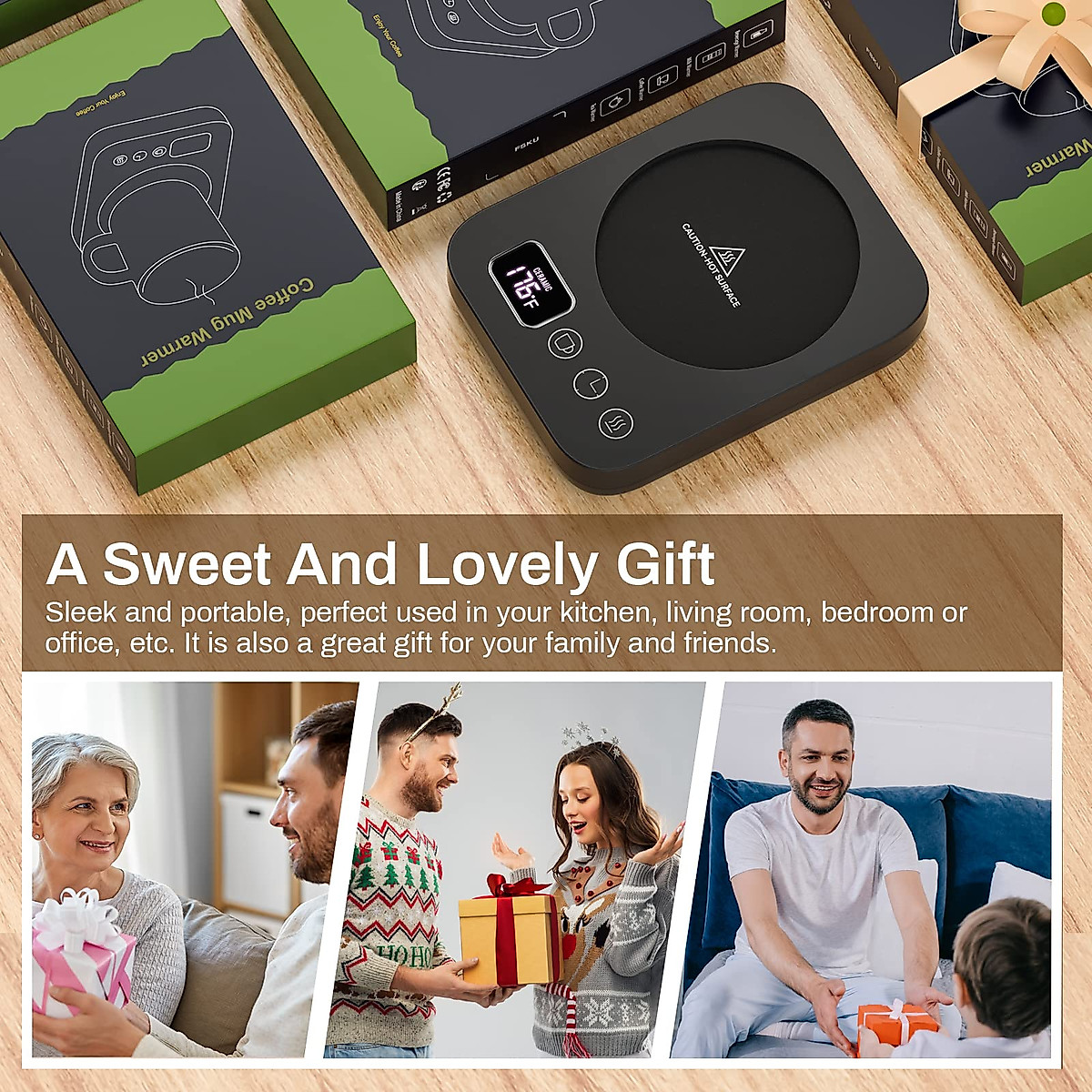 Misby Mug Warmer, Upgrade Coffee Warmer for Desk with 3 Temperature Settings, Fast Heating Cup Warmer 12 Timer, 4H Auto Shut Off, Gravity Sensor, Keep Best Temp for Tea,Beverage,Milk -Black