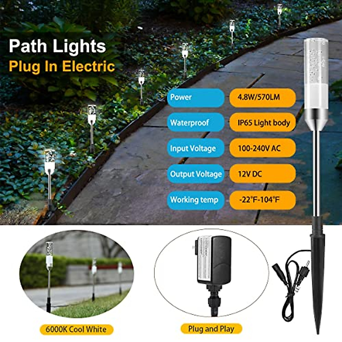 GreenClick Pathway Lights Outdoor, Extendable 6 Pack 570 Lumen Bright LED Path Lights, IP65 Waterproof 12V Landscape Lighting Cool White Acrylic Bubble Garden Lights for Lawn Patio Yard, 6000K