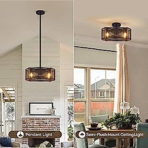 SADENICEL Farmhouse Low Profile Caged Ceiling Fan with Lights Remote Control,17 Inch Industrial Bedroom Ceiling Fan, Bladeless Ceiling Fan with Lights for Kitchen, Bedroom, Dining Room