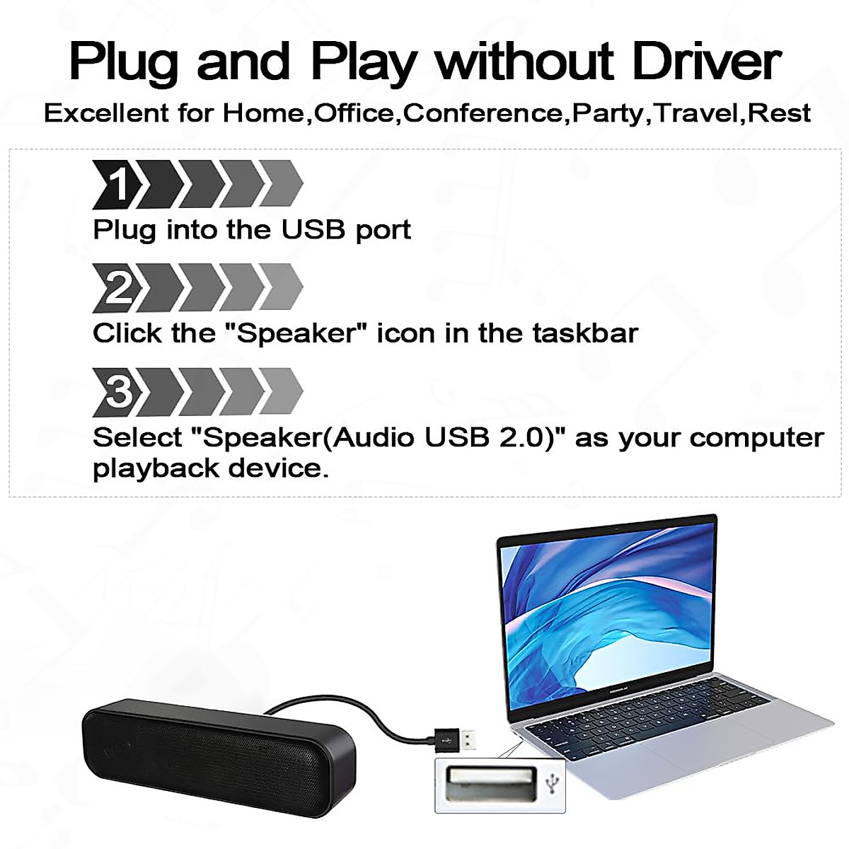 ZETIY Updated Computer Speaker, USB Powered Speaker for Desktop,Windows PC,Mac. Portable Mini Sound bar-Plug and Play with Volume Control and Mute Button (USB-C to USB Adapter Included)