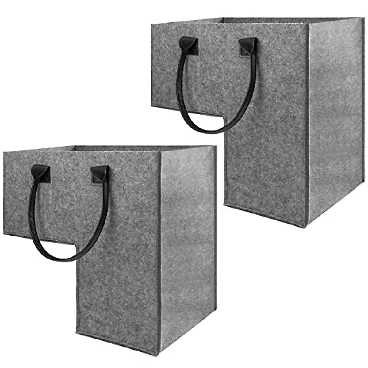 LASZOLA 2 Pack Staircase Organizer Basket Felt Stair Basket, Large Stair Storage Organizer with Faux Leather Handles L-Shape Stair Tidy Basket for Laundry Toys Household Items - Durable & Collapsible