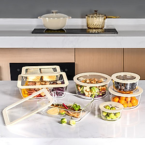 Urban Green Glass Food Container Set with Glass Lid, 4 Pack, Glass Food Containers with Silicone Framed Glass Lid, Airtight, Leakproof, 100% Plastic Free, Glass Meal Prep Containers