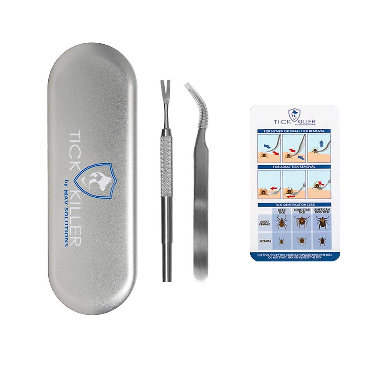 Tick Killer Platinum Tick Removal Tool Set, Stainless Steel Tick Remover Tweezers Kit, Protective Metal Case, Identification Card & Plastic Mini Bags