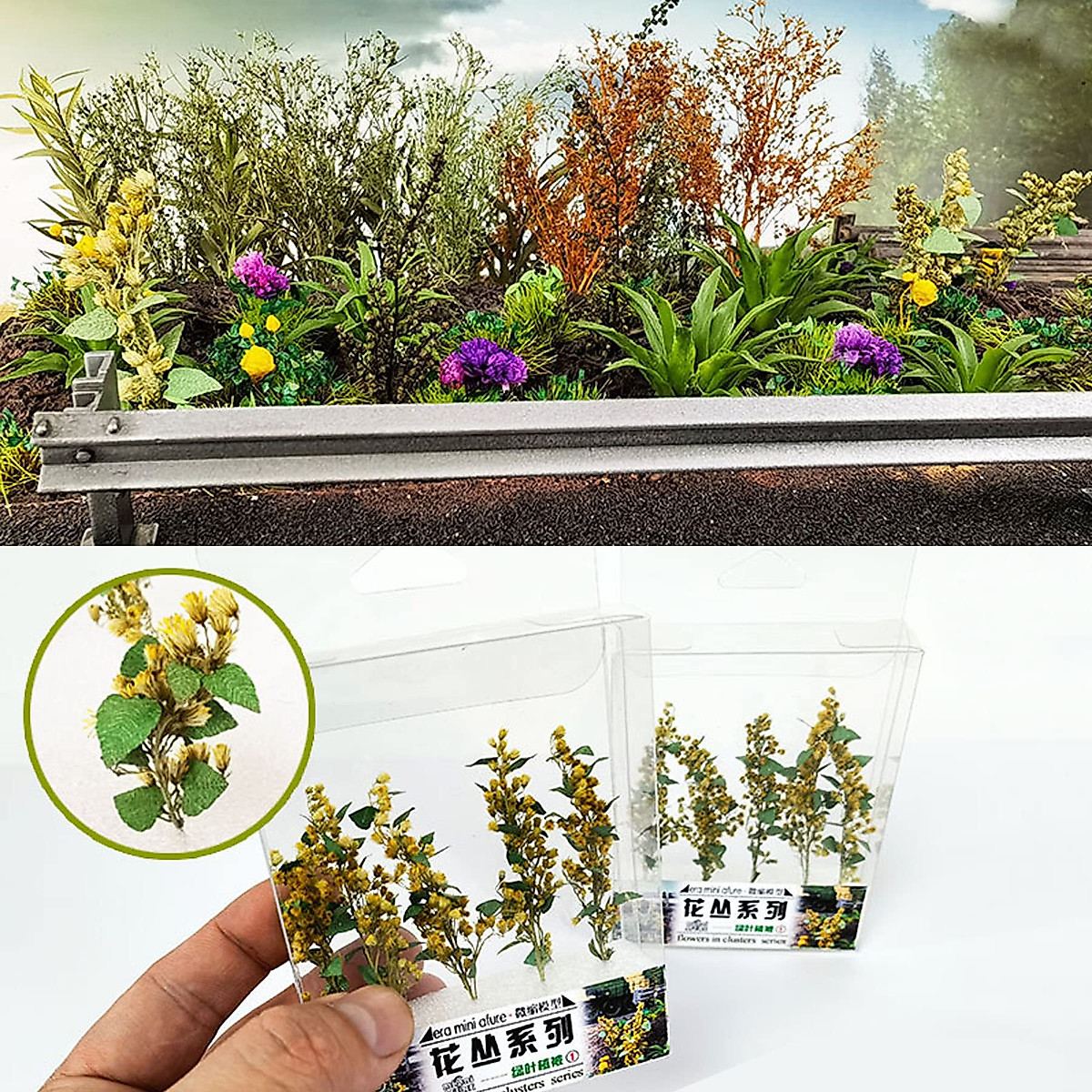 Cayway Flower Vegetation Groups Grass Tufts Set Yellow Flower Cluster Model Miniature Static Scenery Model for DIY Architecture Building Garden Scenery Landscape
