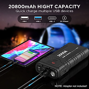 Ainostone Jump Starter 3000A Peak Car Battery Jump Starter 20800mA/h Portable Auto Battery Booster Pack for Up to 8.5L Gas & 6.5L Diesel Engine 12V Car Power Bank Charger with Carry Case LCD Display