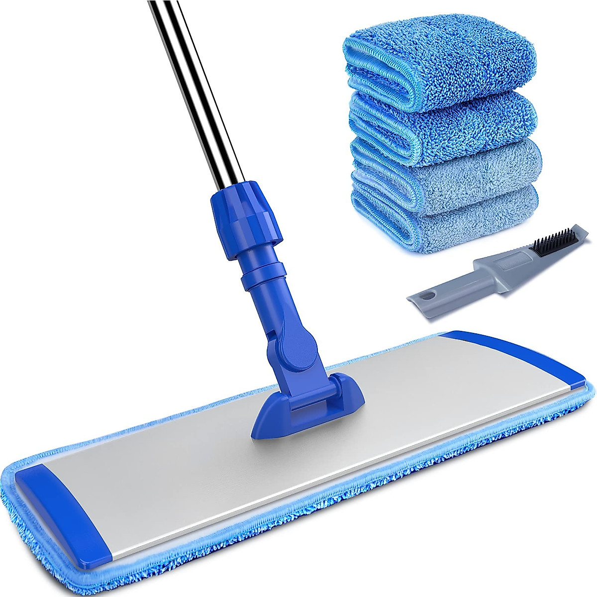 Bonpally 18" Microfiber Mop Floor Cleaning System, Flat Mop for Hardwood Floors, Professional Commercial Mop, Wet and Dust Mop with Extendable Handle, 4 Reusable Mop Pads, Household Cleaning Tools